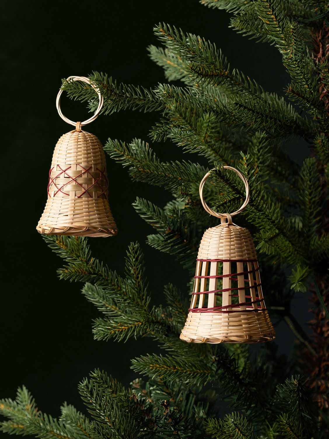 Woven Bell Set of 3 Bamboo Rattan Sciona Akon | Christmas Tree Ornament ...