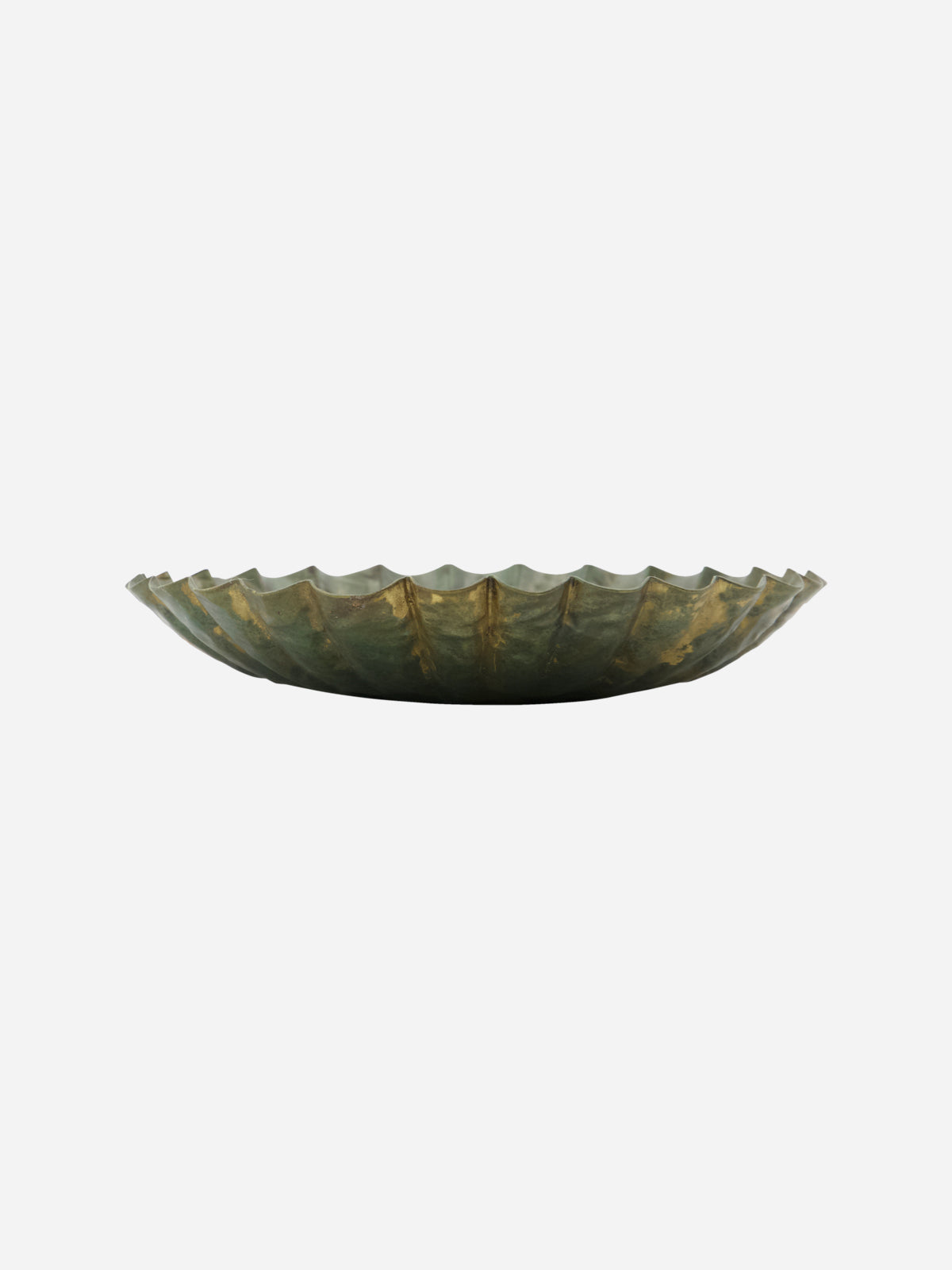 Round Metal Plate Scalloped Decorative Tray Dish Dark Green Verdigris ...
