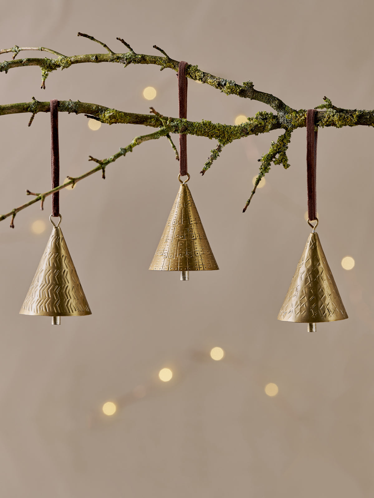 Manya Metal Bell Baubles Brass Set Of 3 | Christmas Decorations ...