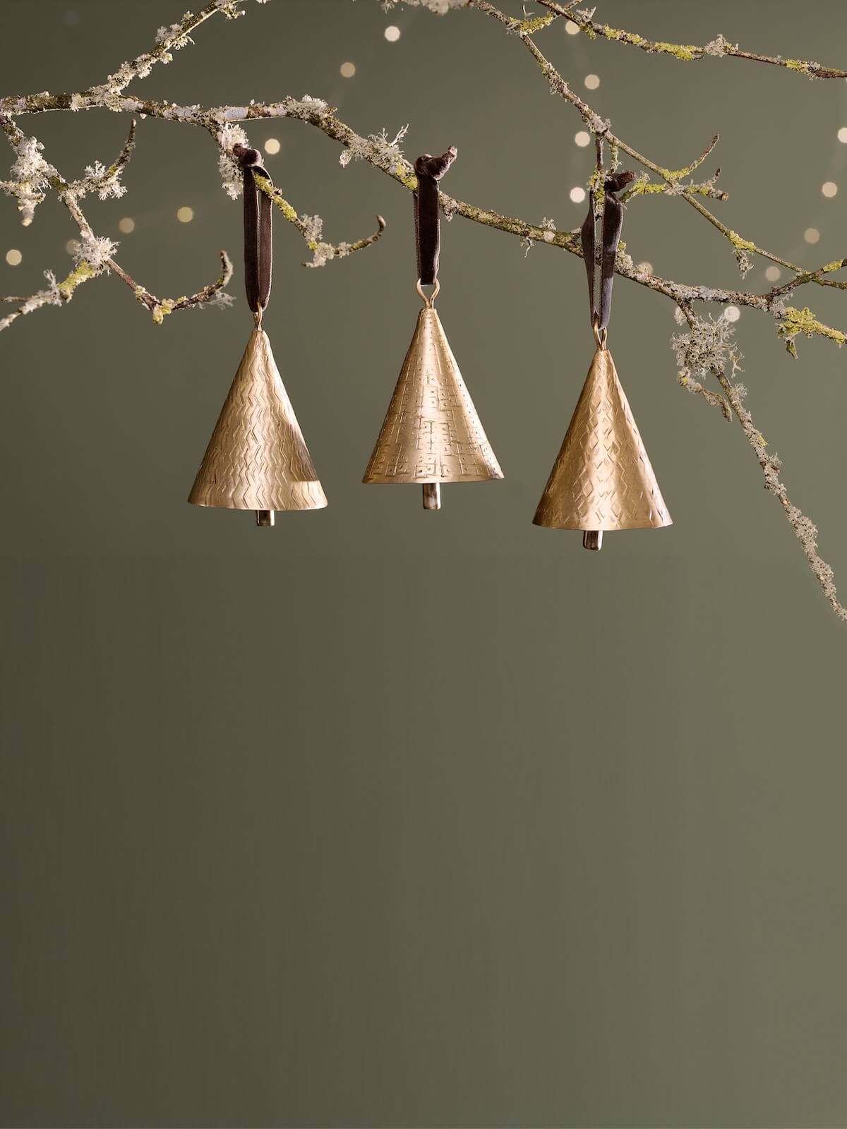 Manya Metal Bell Baubles Brass Set Of 3 | Christmas Decorations ...