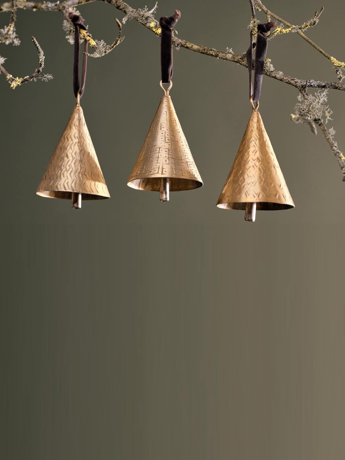 Manya Metal Bell Baubles Brass Set Of 3 | Christmas Decorations ...